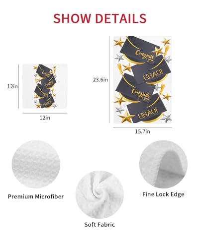 Hokiten Graduation Waffle Kitchen Towels Dishcloths, Yellow White Star Absorbent Dish Towels | Hand Towels for Bathroom/Bar, 12 x 12 Inch, 2 Pcs