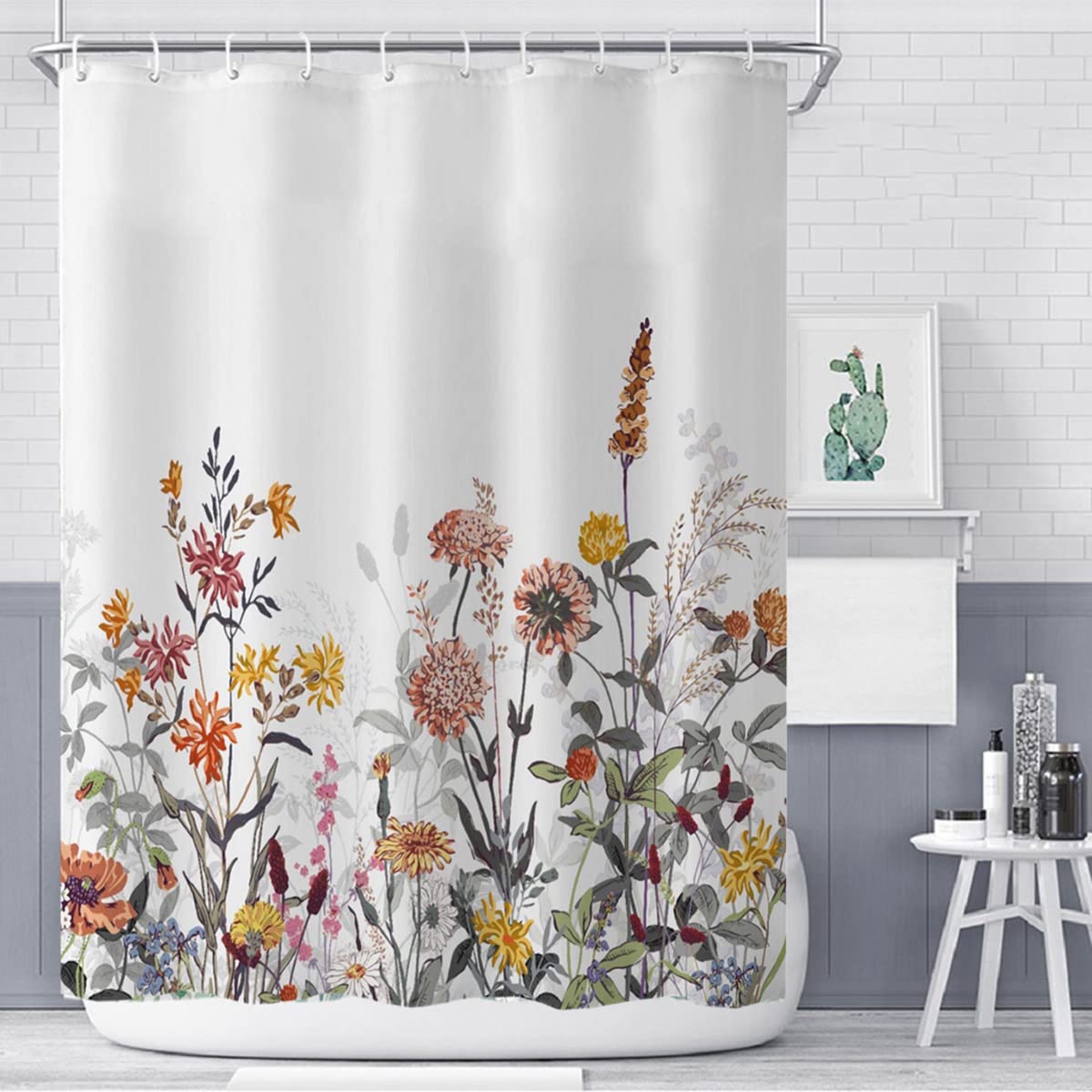 CCSYUS Shower Curtain Set with Hooks Waterproof Fabric Green Plant Floral Shower Curtain for Bathroom Bath Tub Spa Hotel 72 x 78 Inches