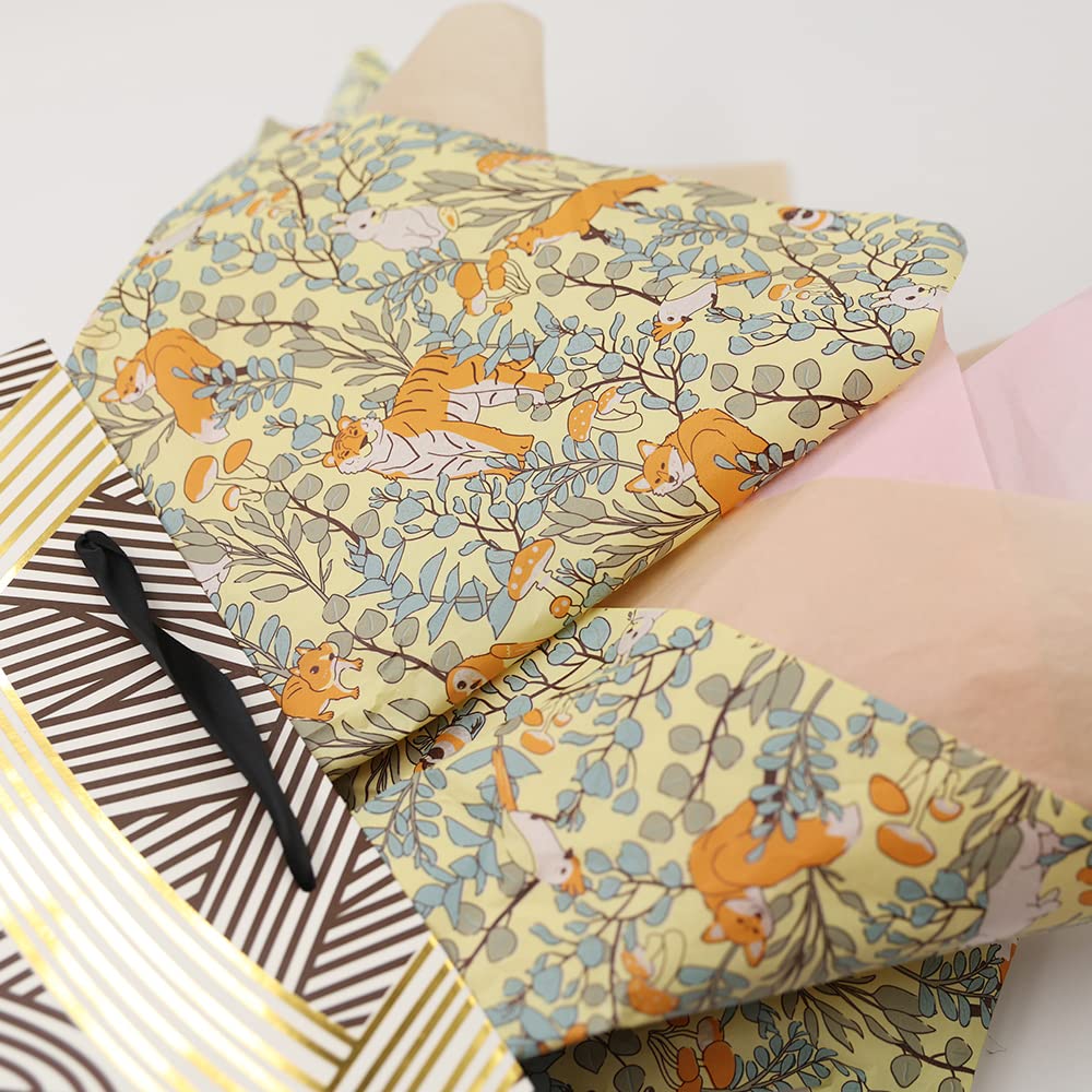Nature Leaf Forest & Animals Floral Pattern Tissue Gift Wrap Paper 60 Sheets Premium Quality Recyclable Bulk, 26β x 20β, for DIY Art Craft Decoration
