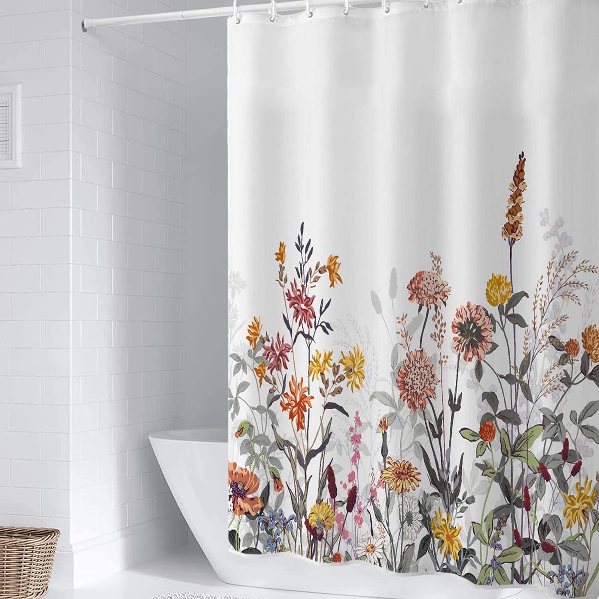 CCSYUS Shower Curtain Set with Hooks Waterproof Fabric Green Plant Floral Shower Curtain for Bathroom Bath Tub Spa Hotel 72 x 78 Inches