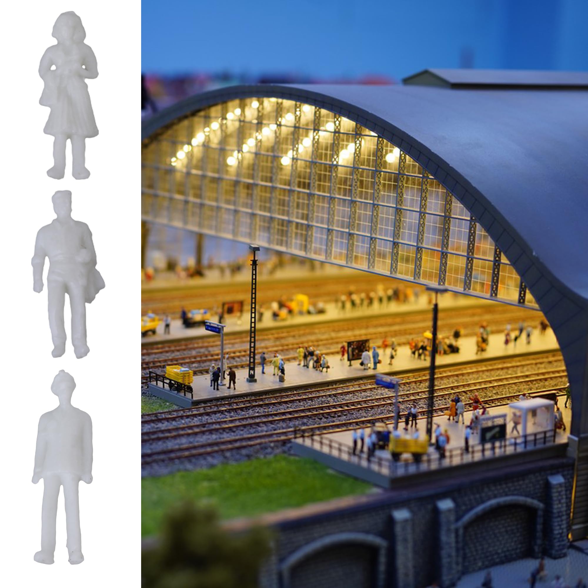 BQLZR White Unpainted Architectural 1:100 Scale Model Figures Standing Little People Figures for Miniature Scenes, White Color Pack of 100