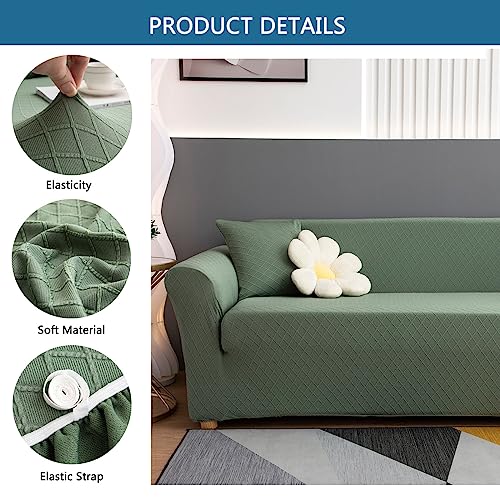GUYIRT Solid Color Sofa Cover for 3 Cushion Couch, Easy Fit Sofa Cover, Stretch Universal Couch Cover for Sofa with Armrest-Blue-4 Seater(235-300cm)