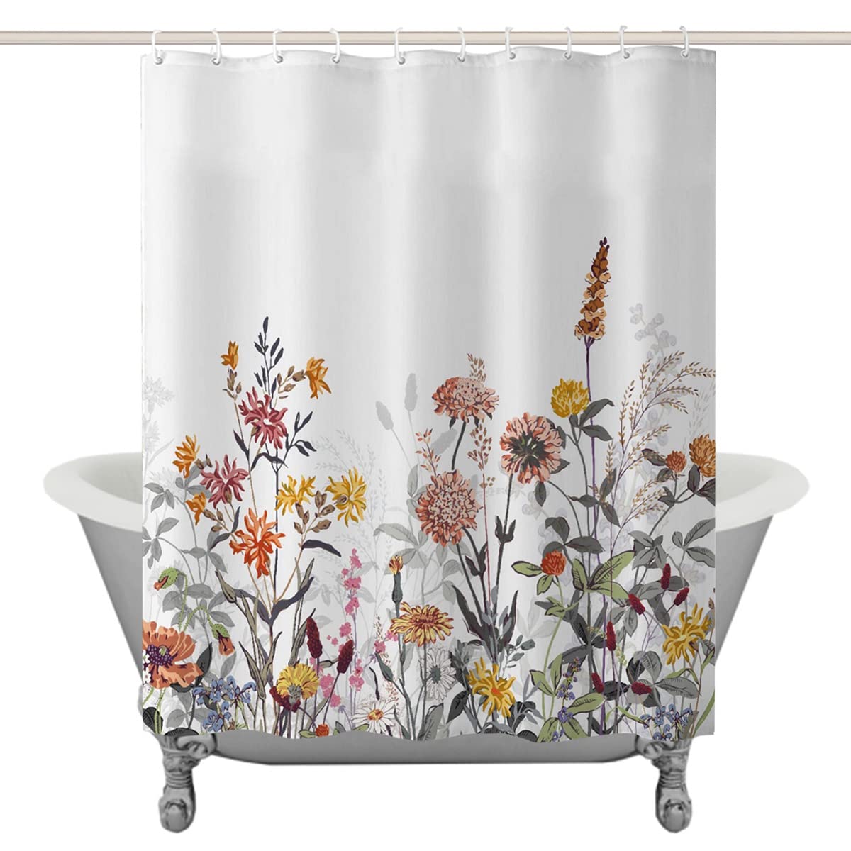 CCSYUS Shower Curtain Set with Hooks Waterproof Fabric Green Plant Floral Shower Curtain for Bathroom Bath Tub Spa Hotel 72 x 78 Inches