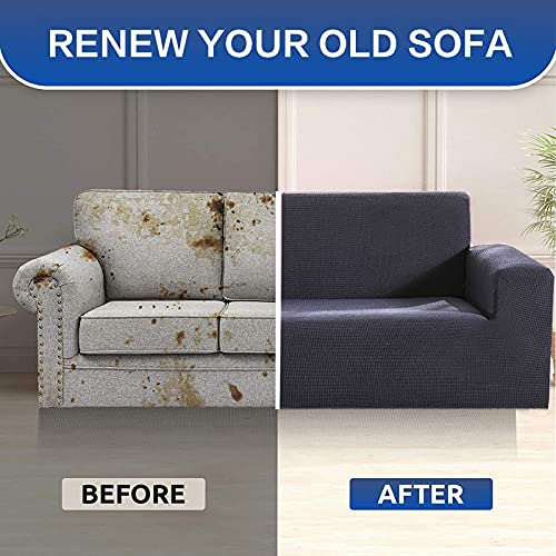 TVPFM Jacquard Furniture Protector, 2 Seater 3 Seater Elastic Bottom Sofa Cover Soft Stretch Sofa Slipcover for Living Room Pets Cat Dog-Blue A-4 Seater