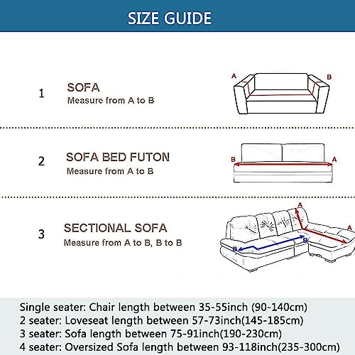 GUYIRT Solid Color Sofa Cover for 3 Cushion Couch, Easy Fit Sofa Cover, Stretch Universal Couch Cover for Sofa with Armrest-Blue-4 Seater(235-300cm)