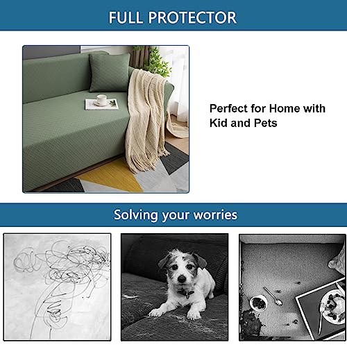 GUYIRT Solid Color Sofa Cover for 3 Cushion Couch, Easy Fit Sofa Cover, Stretch Universal Couch Cover for Sofa with Armrest-Blue-4 Seater(235-300cm)