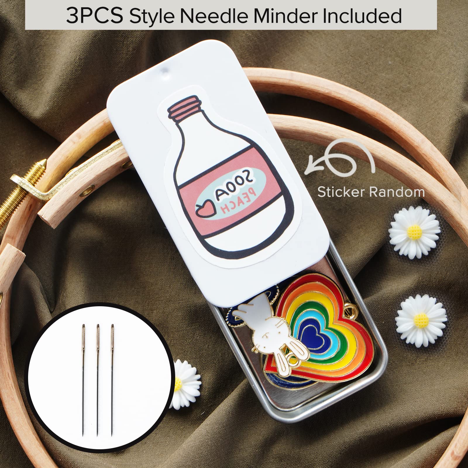 3pcs Needle Minder for Sewing,Magnetic Needle Keeper for Cross Stitch,Cute Love Cartoon Enamel Pin,Needle Holder for Embroidery,Needlework Storage Accessory, Gift for Cross Stitch Lover(6-Needle)