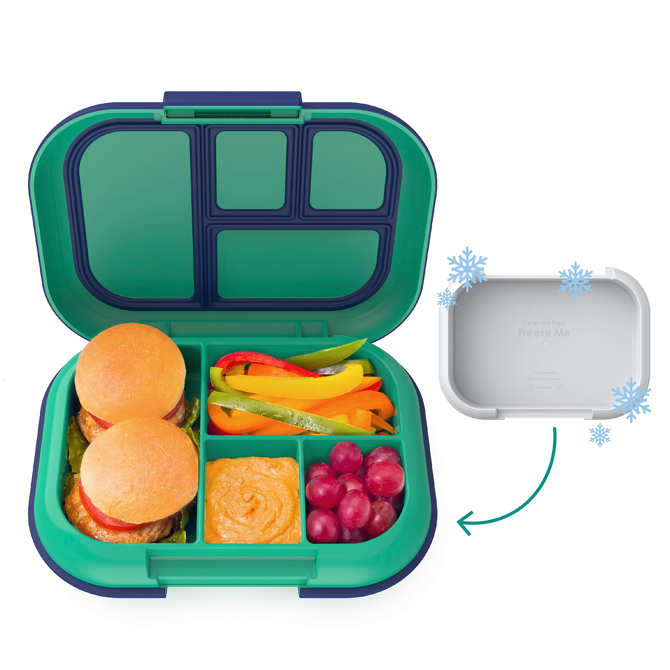 Bentgo® Kids Chill Lunch Box (Green/Navy) With Kids Reusable Plastic Utensils (Blue)