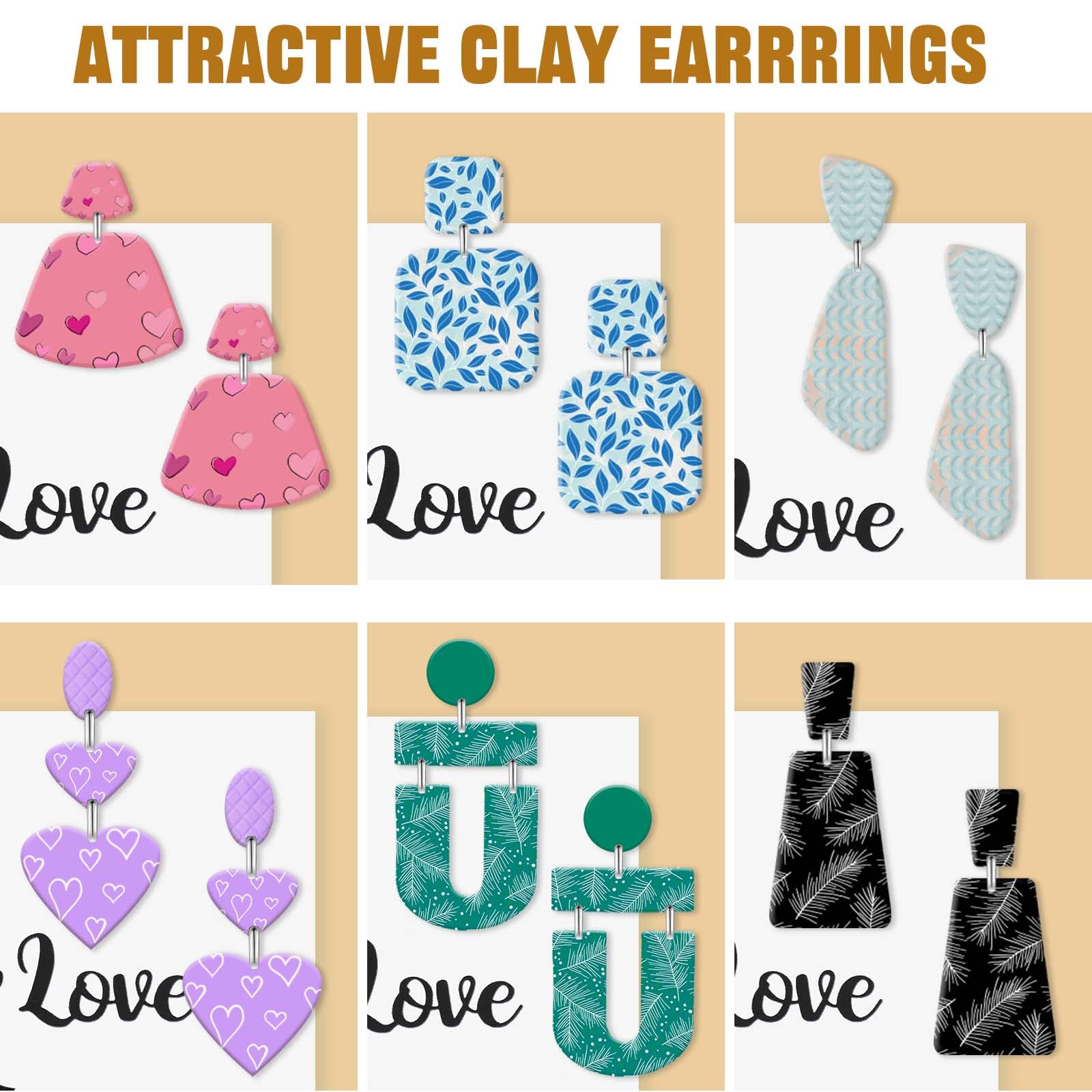 6 Pcs Clay Earring Making Kit, 3 Clay Texture Rollers, 3 Silk Screen Stencils for Polymer Clay, Polymer Clay Tools, 5.1 Clay Twig Rollers, 4 x 6 Inch Reusable Stencil for Clay Earrings Jewelry Making