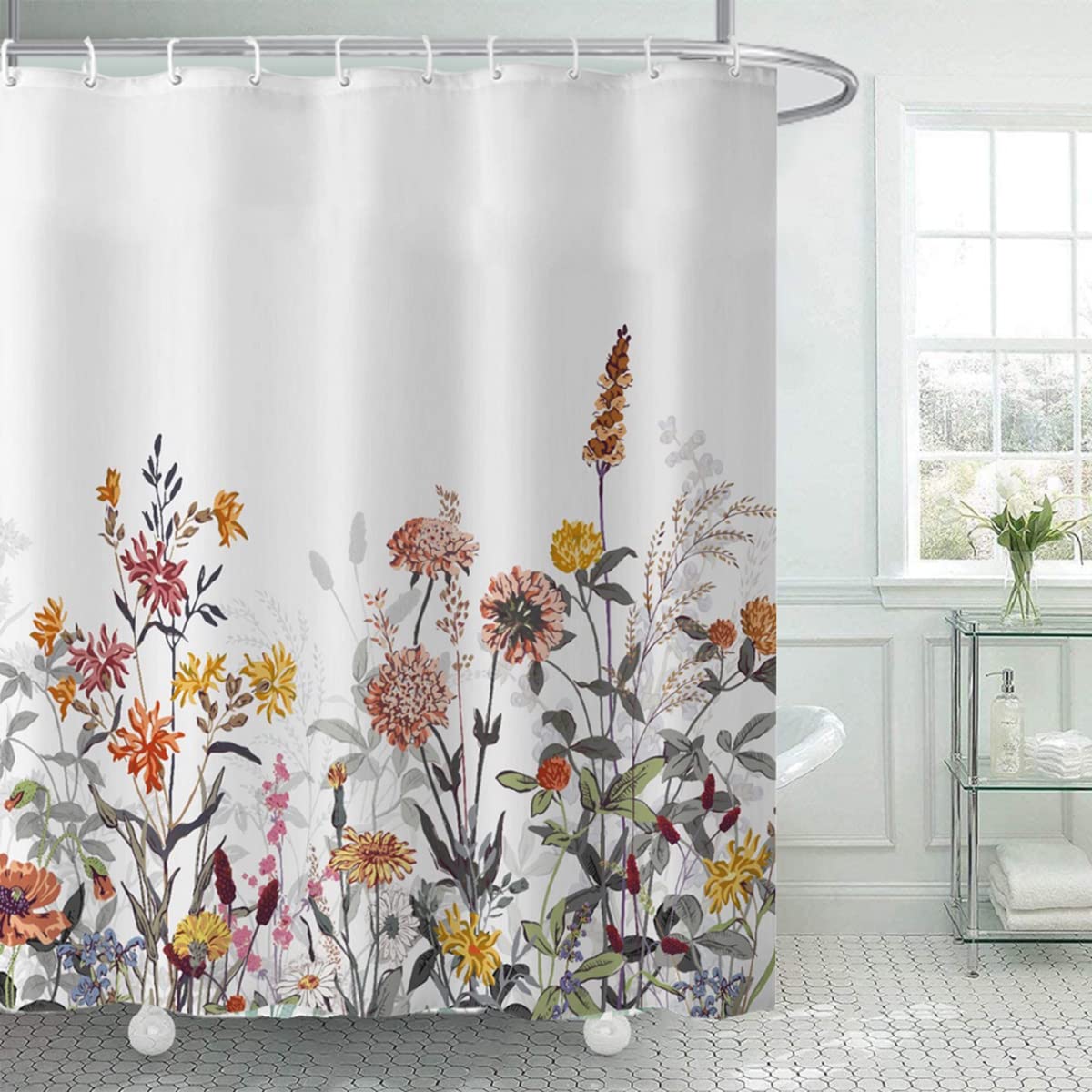 CCSYUS Shower Curtain Set with Hooks Waterproof Fabric Green Plant Floral Shower Curtain for Bathroom Bath Tub Spa Hotel 72 x 78 Inches