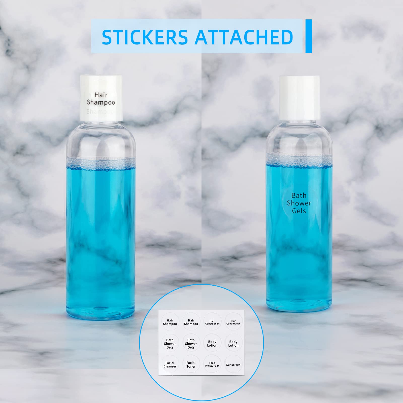 TSA Approved Travel Bottles Set for Toiletries Squeeze Size Container Kit Portable Leak Proof Refillable Cosmetic Airplane Essential Shampoo Hair Conditioner Body Lotion Bath Shower Gel