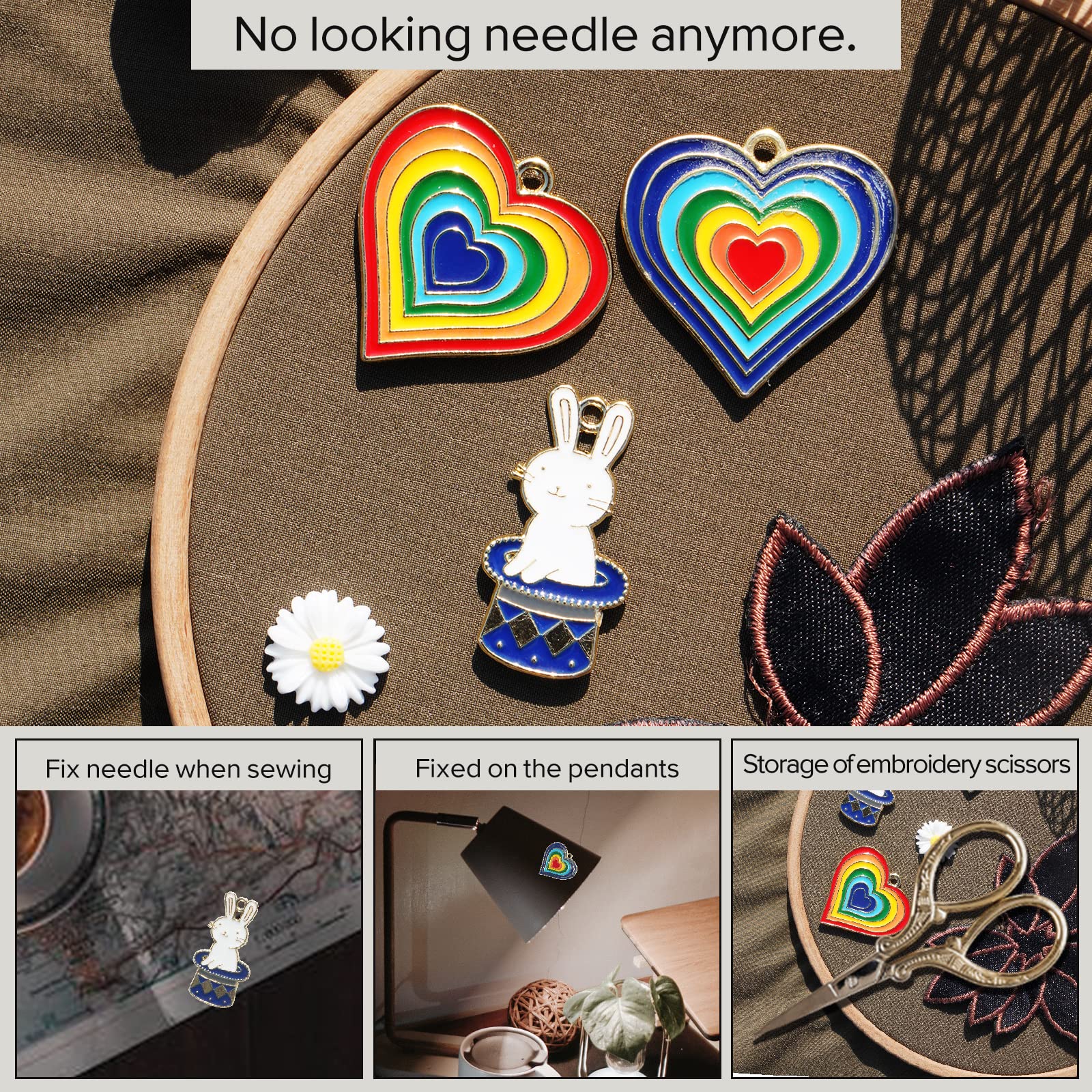 3pcs Needle Minder for Sewing,Magnetic Needle Keeper for Cross Stitch,Cute Love Cartoon Enamel Pin,Needle Holder for Embroidery,Needlework Storage Accessory, Gift for Cross Stitch Lover(6-Needle)