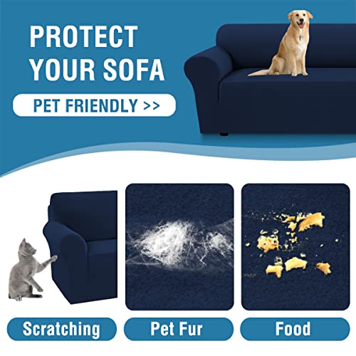 H.VERSAILTEX Chair Cover 1-Piece Stretch Couch Covers for 1 Cushion Couch Sofa Cover Spandex Non Slip Soft Form Fit Furniture Protector with Elastic Bottom (Chair, Navy)