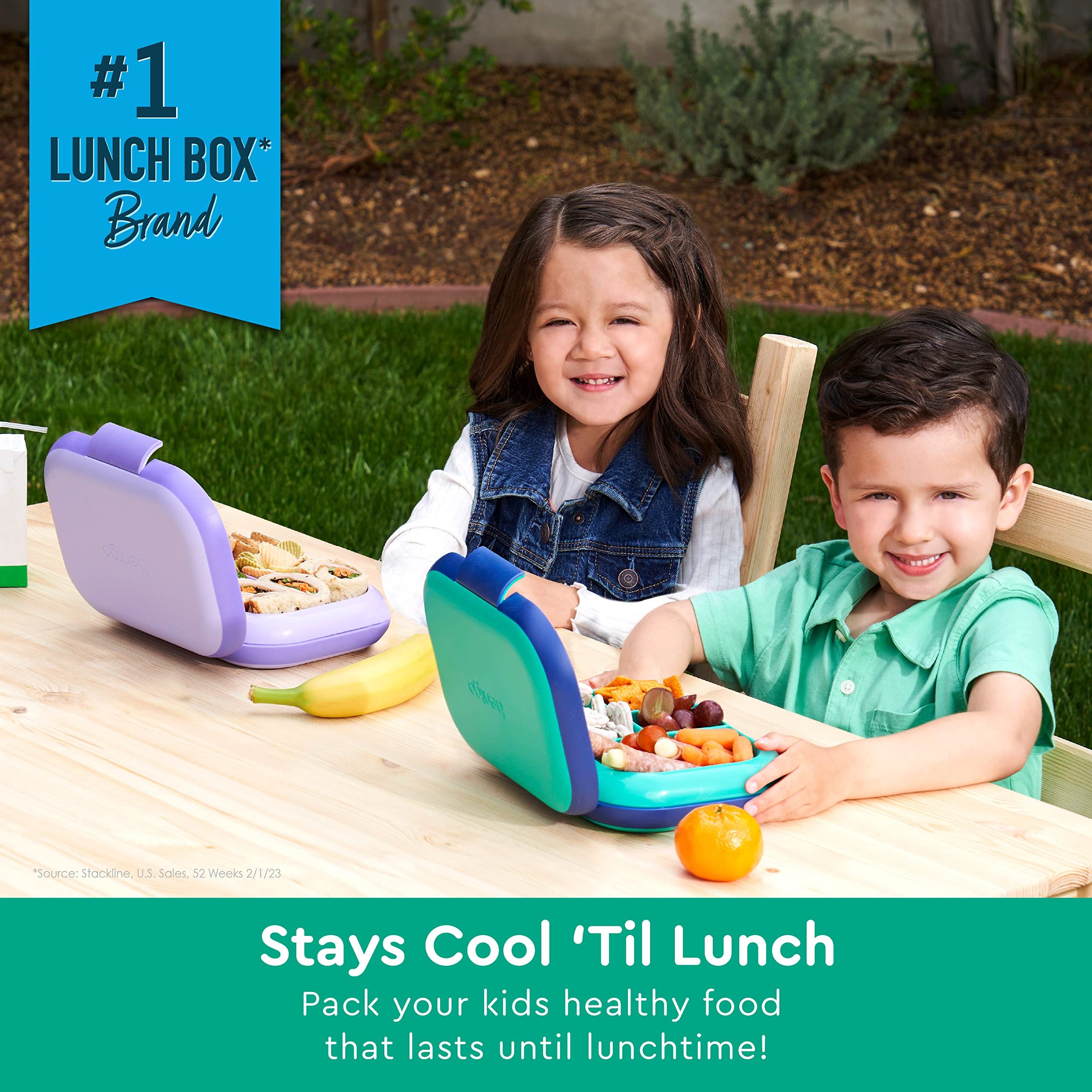 Bentgo® Kids Chill Lunch Box (Green/Navy) With Kids Reusable Plastic Utensils (Blue)