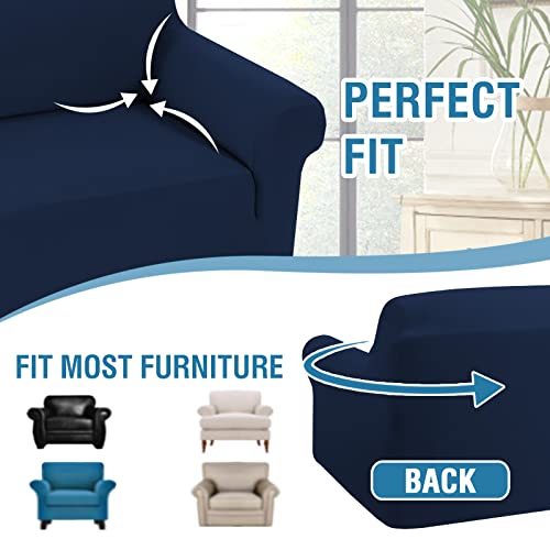 H.VERSAILTEX Chair Cover 1-Piece Stretch Couch Covers for 1 Cushion Couch Sofa Cover Spandex Non Slip Soft Form Fit Furniture Protector with Elastic Bottom (Chair, Navy)