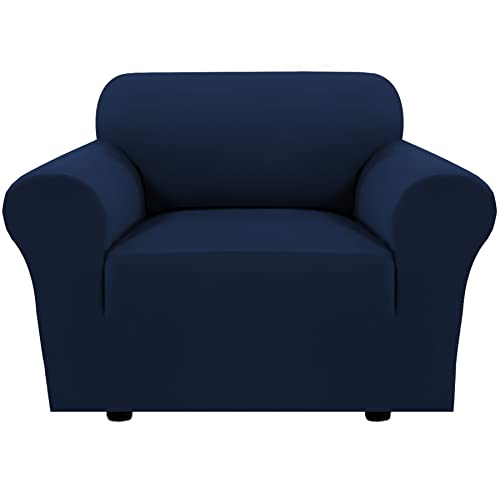 H.VERSAILTEX Chair Cover 1-Piece Stretch Couch Covers for 1 Cushion Couch Sofa Cover Spandex Non Slip Soft Form Fit Furniture Protector with Elastic Bottom (Chair, Navy)