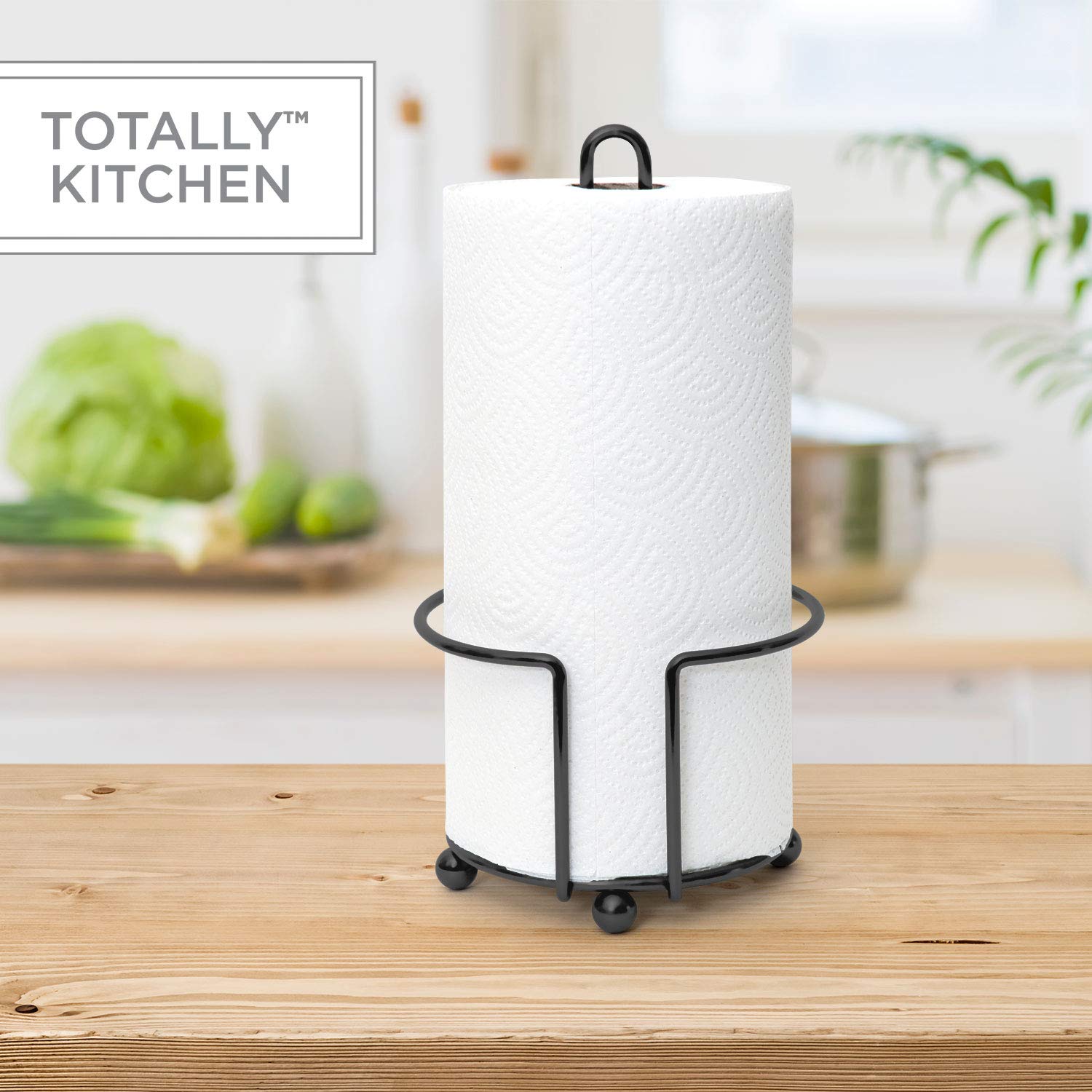 Totally Kitchen Paper Towel Holder | Simple Tear Standing Paper Towel Dispenser | Heavy Duty Metal Construction | Fits Rolls | Matte Black