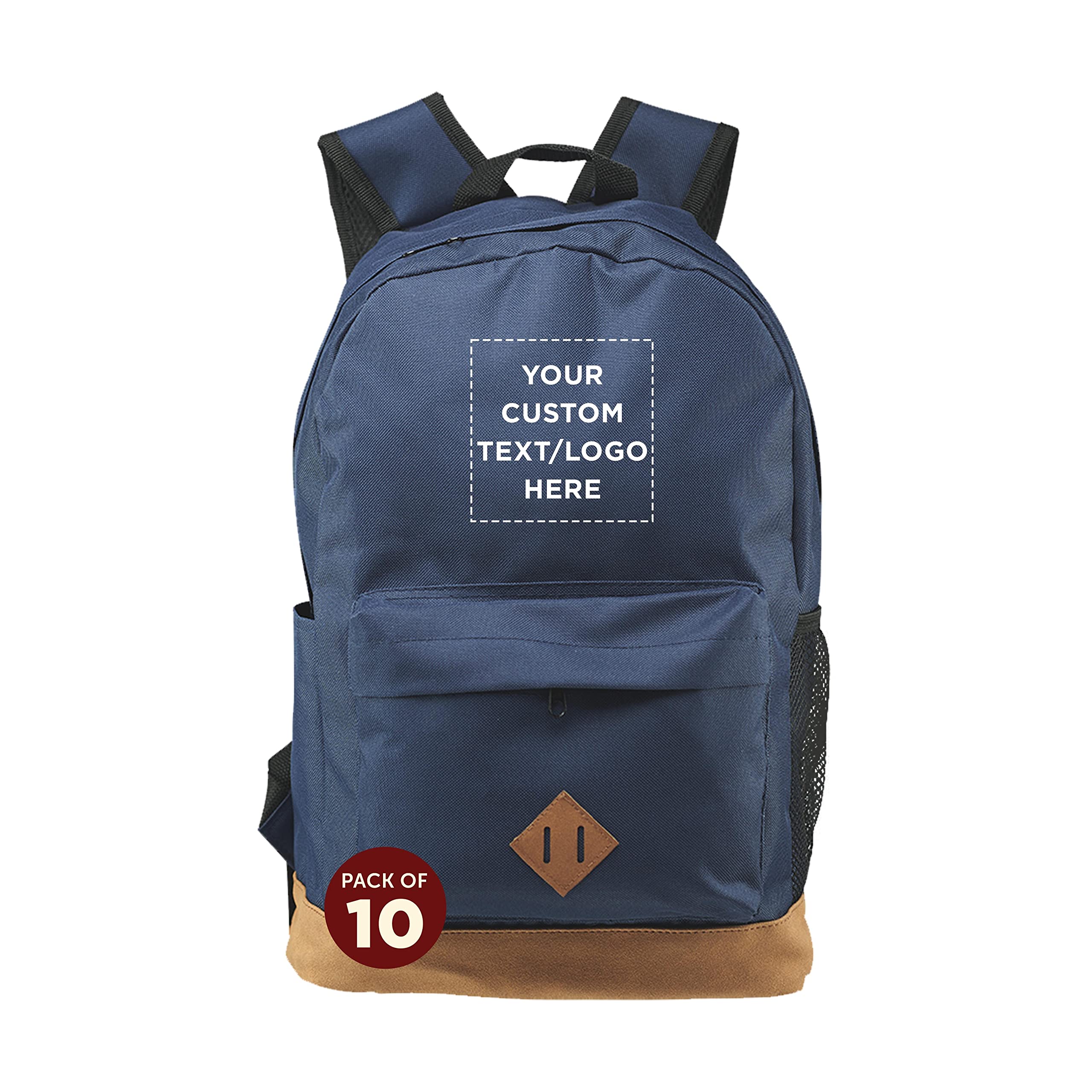 DISCOUNT PROMOS Custom Multipurpose Laptop Backpacks Set of 10, Personalized Bulk Pack - Lots of Features for Everyday Use, Perfect for Students,Employess, Businessman - Blue