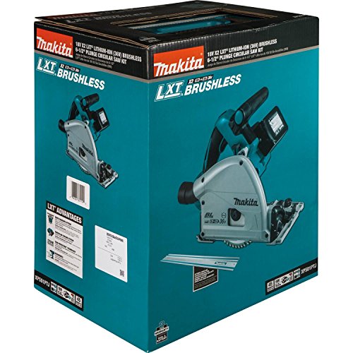 Makita XPS01PTJ 18-Volt X2 LXT Lithium-Ion (36V) Brushless Cordless 6-1/2 inch Plunge Circular Saw Kit (5.0Ah) with 199140-0 39 inch Guide Rail(Sold separately)