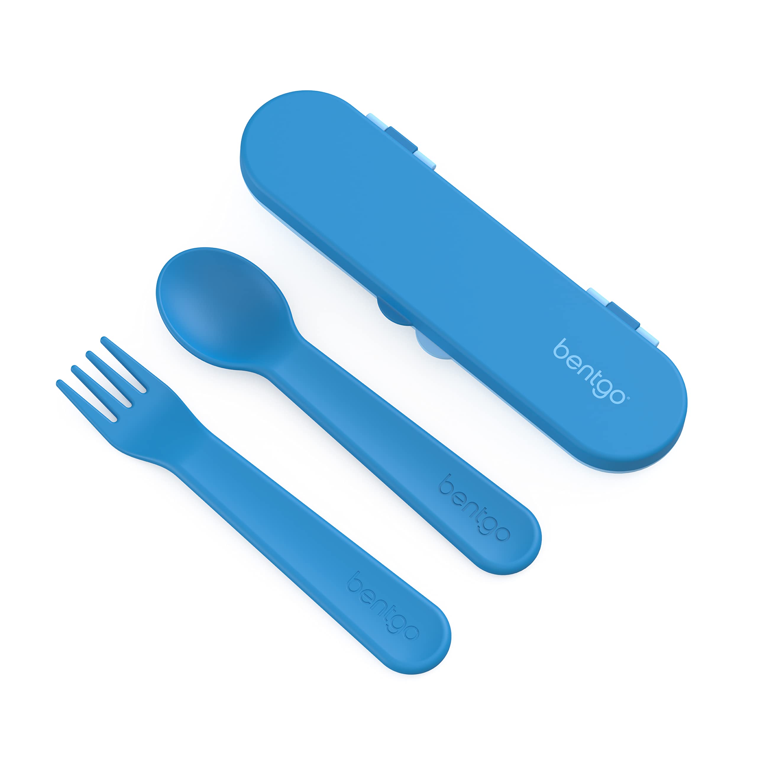 Bentgo® Kids Chill Lunch Box (Green/Navy) With Kids Reusable Plastic Utensils (Blue)