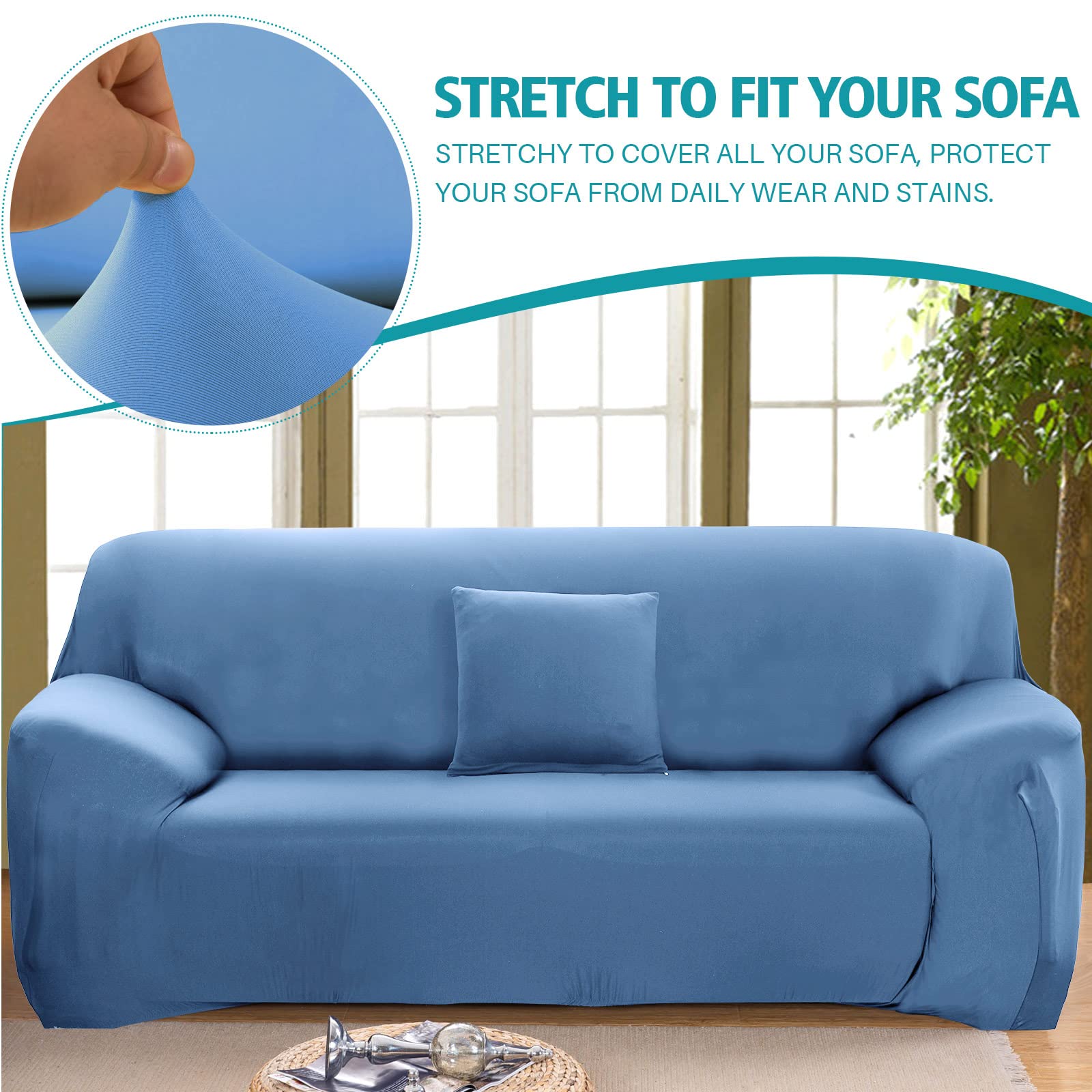 MIFXIN Stretch Sofa Cover Couch Slipcover 1 Piece Spandex Stretchy Couch Cover Furniture Protector for Sofa Couch Living Room Decor (Grey Blue, Sofa/3-seater)