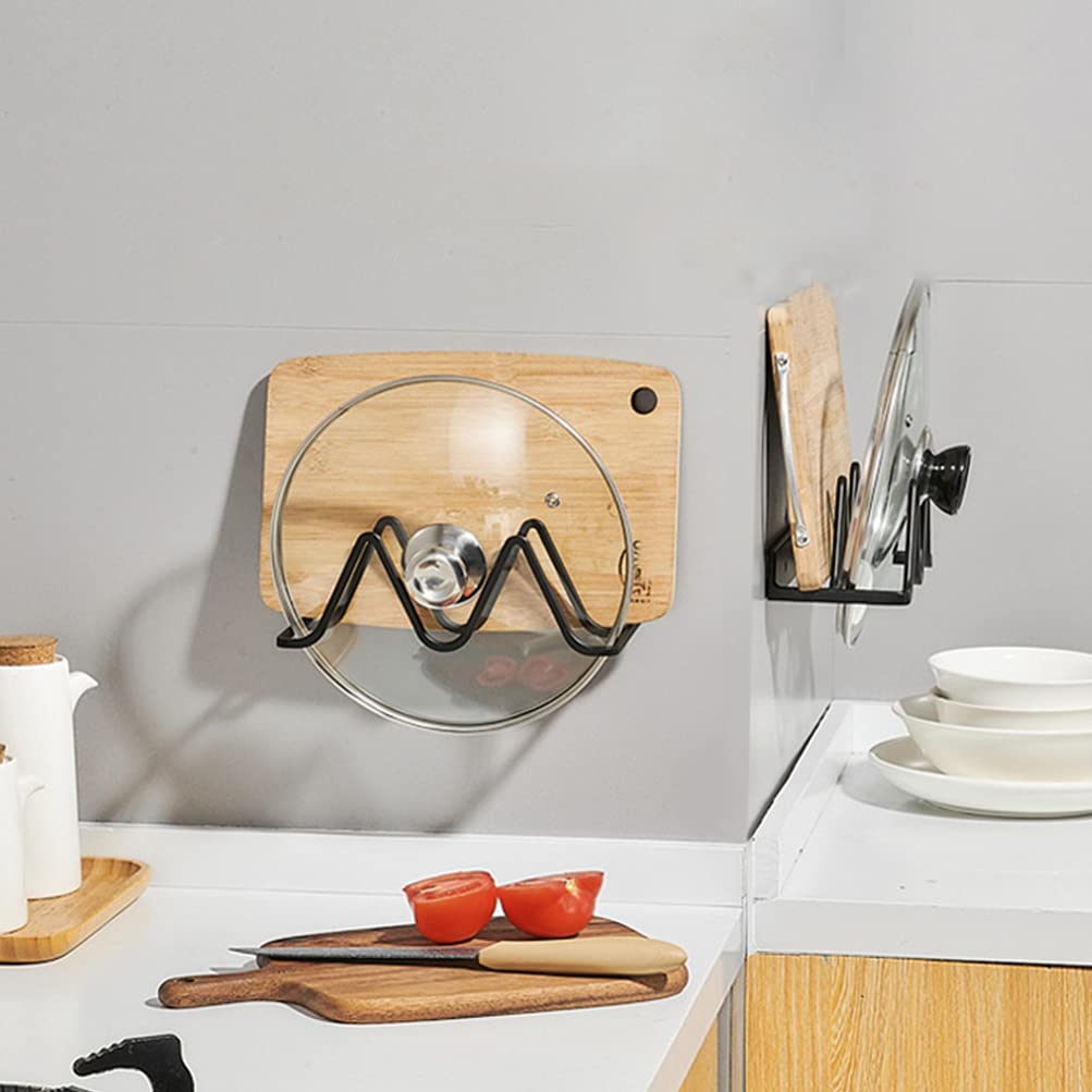 Cabilock Pot Lid Rack Wall Mounted Adhesive Pan Pot Cover Storage Rack Shelf Chopping Board Holder Drain Rack for Kitchen Home