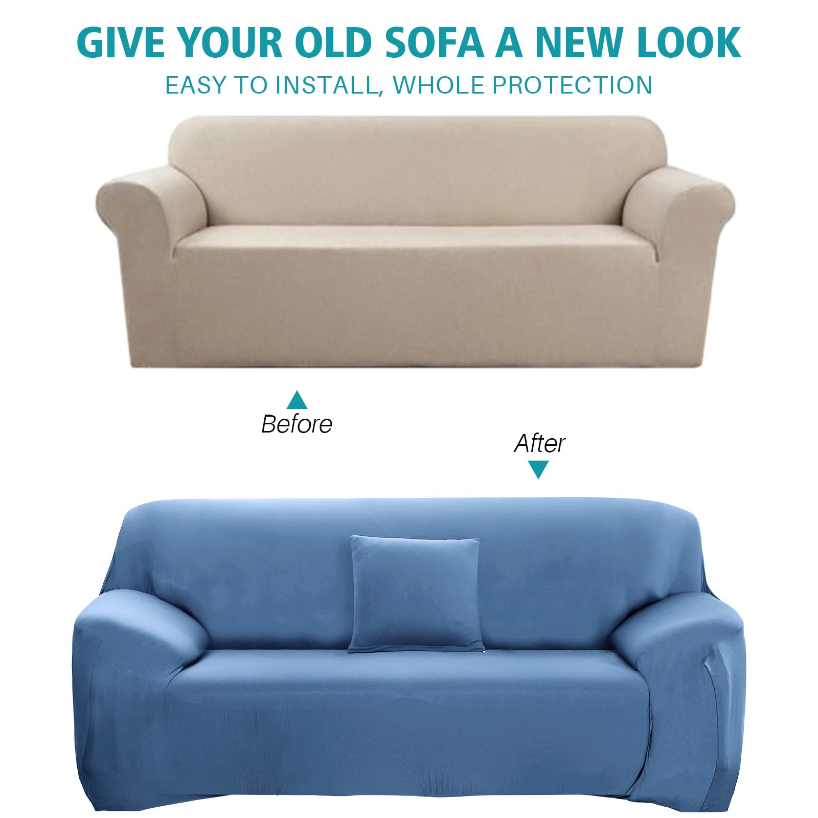 MIFXIN Stretch Sofa Cover Couch Slipcover 1 Piece Spandex Stretchy Couch Cover Furniture Protector for Sofa Couch Living Room Decor (Grey Blue, Sofa/3-seater)