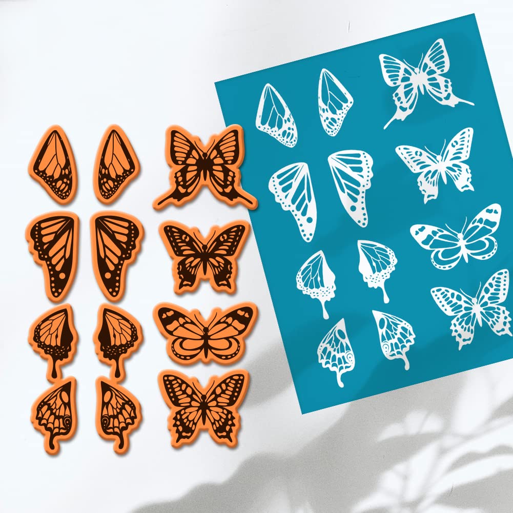 OLYCRAFT 4x5 Inch Butterfly Clay Stencils Butterfly Wings Silk Screen for Polymer Clay Insect Wings Silk Screen Stencils Mesh Transfer Stencils for Polymer Clay Jewelry Making