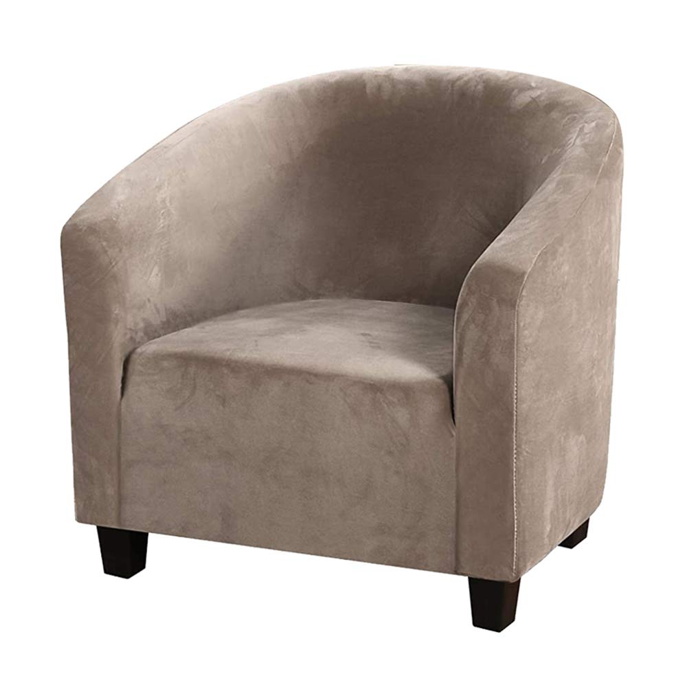 GULI Velvet Tub Chair Covers for Armchairs, Club Chair Slipcover, Wing Back Covers High Stretch Sofa Covers Spandex Plush Seat Covers Furniture Protector Removable Washable for Living Room (Khaki)
