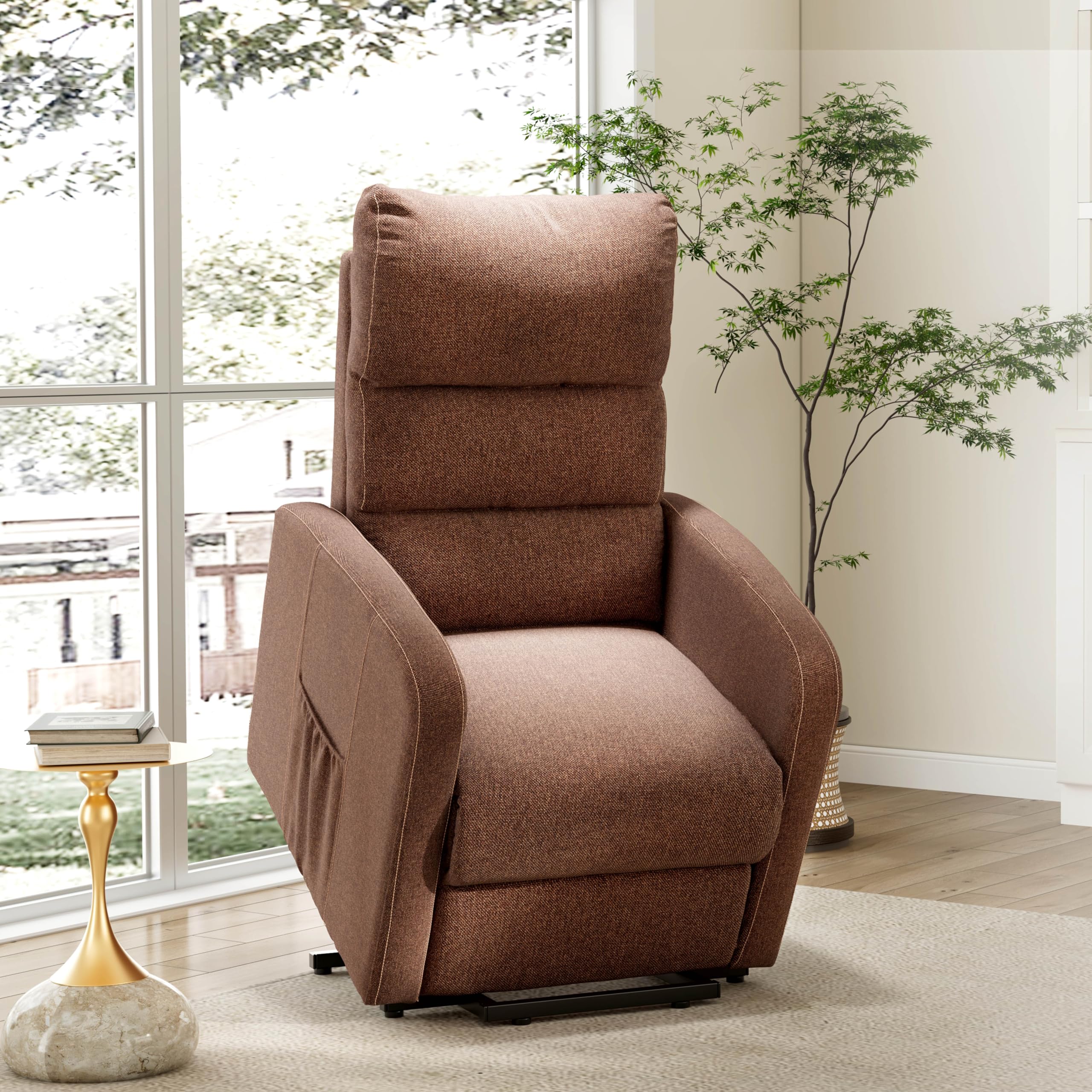 EUREKA ERGONOMIC Power Lift Recliner Chair for Elderly, Small Recliner Chair for Small Spaces, Power Recliner Chair for Living Room, Single Sofa with Infinite Adjust for Back and Footrest, Brown