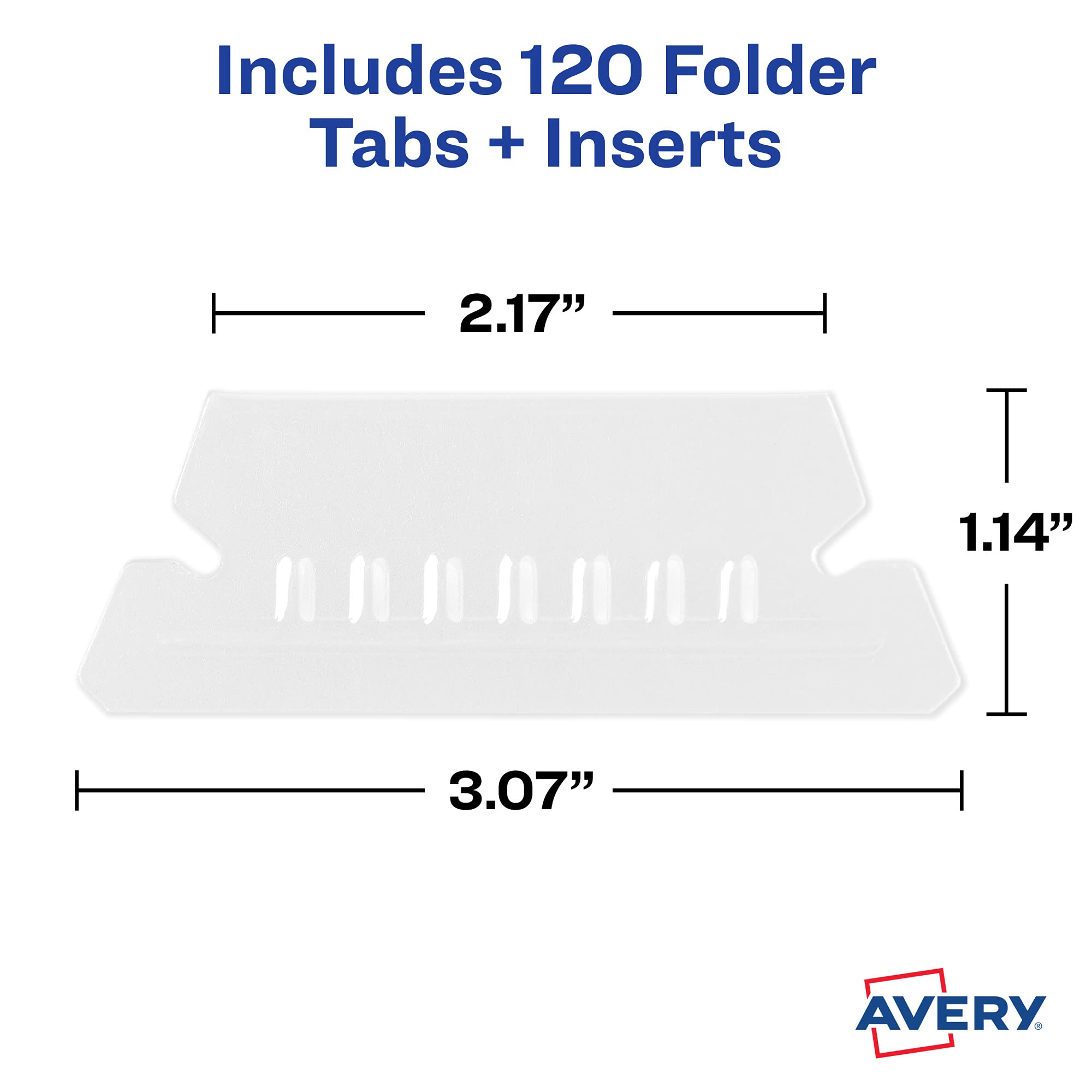Avery Hanging File Tabs, 1/5 Cut, Clear, Permanent, Pack of 20 (6727)