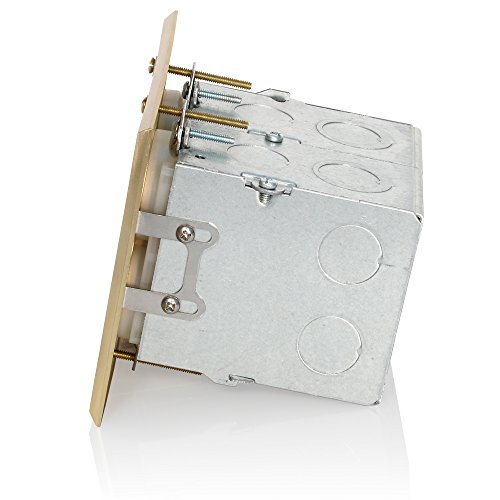 Leviton 35349-TFB 2-Gang Duplex Receptacle Floor Box Assembly, Tamper-Resistant, Brass Finish, 20-Amp, 125V