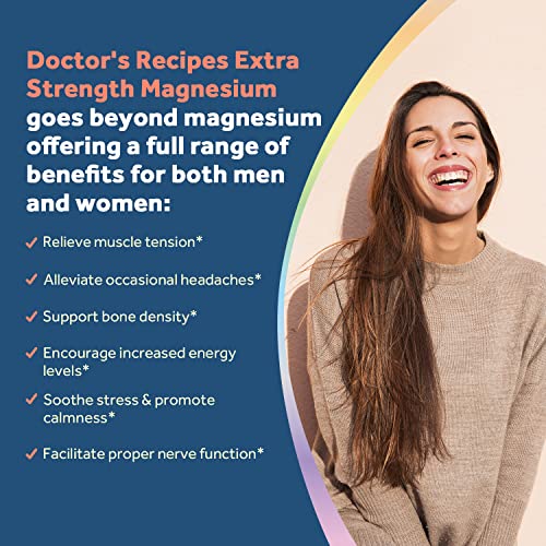 Doctor’s Recipes Magnesium Glycinate, 300mg Elemental Magnesium, Extra Strength, High Absorption, Non-Buffered, Bone, Muscle, Nerve & Energy Support, Non-GMO, No Gluten, Easy On Stomach, 90 Tablets