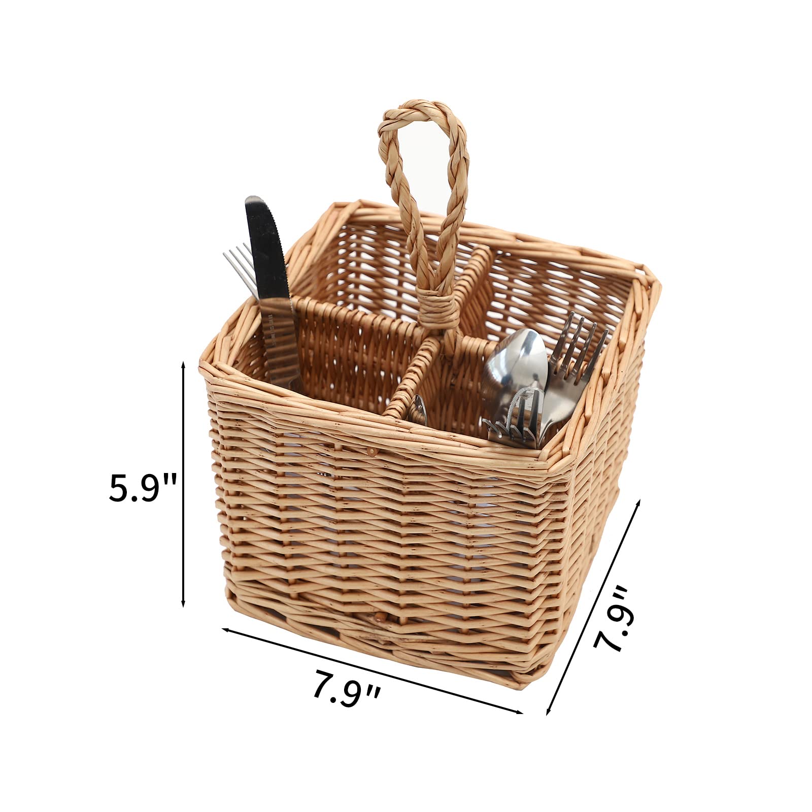 JJSQ Wicker Woven Utensil Caddy Silverware Caddy Flatware Caddy Cutlery Holder for Kitchen Dining Table, Parties - Holds Forks, Knives, Spoons,Serving Utensils