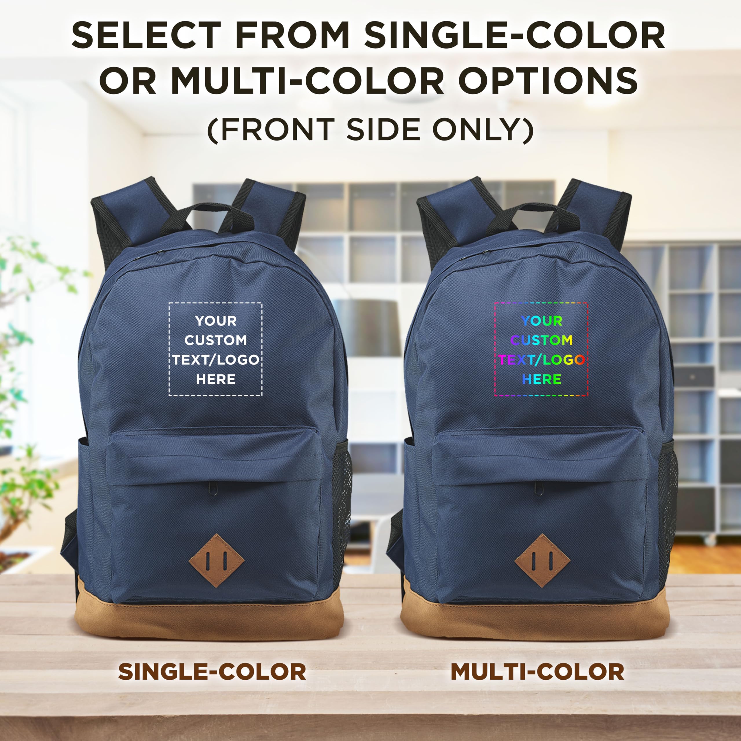 DISCOUNT PROMOS Custom Multipurpose Laptop Backpacks Set of 10, Personalized Bulk Pack - Lots of Features for Everyday Use, Perfect for Students,Employess, Businessman - Blue