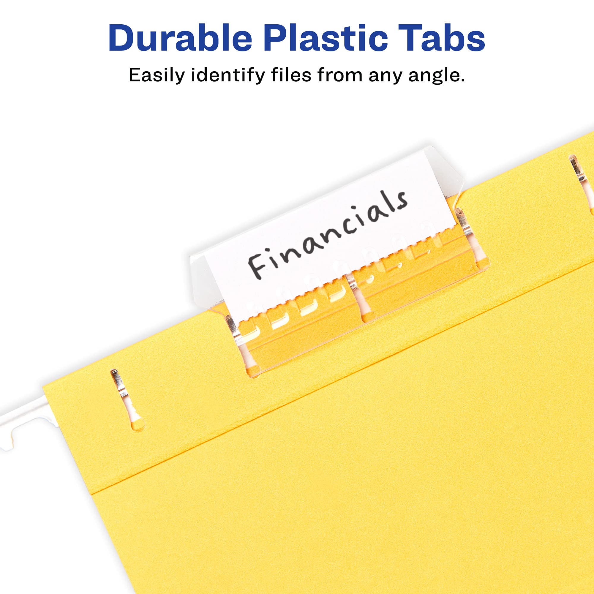 Avery Hanging File Tabs, 1/5 Cut, Clear, Permanent, Pack of 20 (6727)