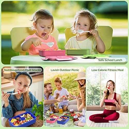 DaCool Kids' Bento Box Toddler Lunch Box for Kids 7.5 Cup 4-Compartment Leakproof with Fork Spoon School Lunch Containers for Meal Snack, Microwave & Dishwasher Safe, BPA Free, Green