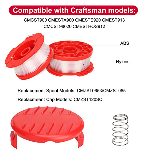 Kaberalty CMZST0653 CMZST065 String Trimmer Spool Line 30Ft 0.065" Compatible with Craftsman String Trimmer CMCST900 CMESTA900 CMESTE920 CMZST98020 CMCST915 CMEST913 Cap Model CMZST120SC (4+1+1)