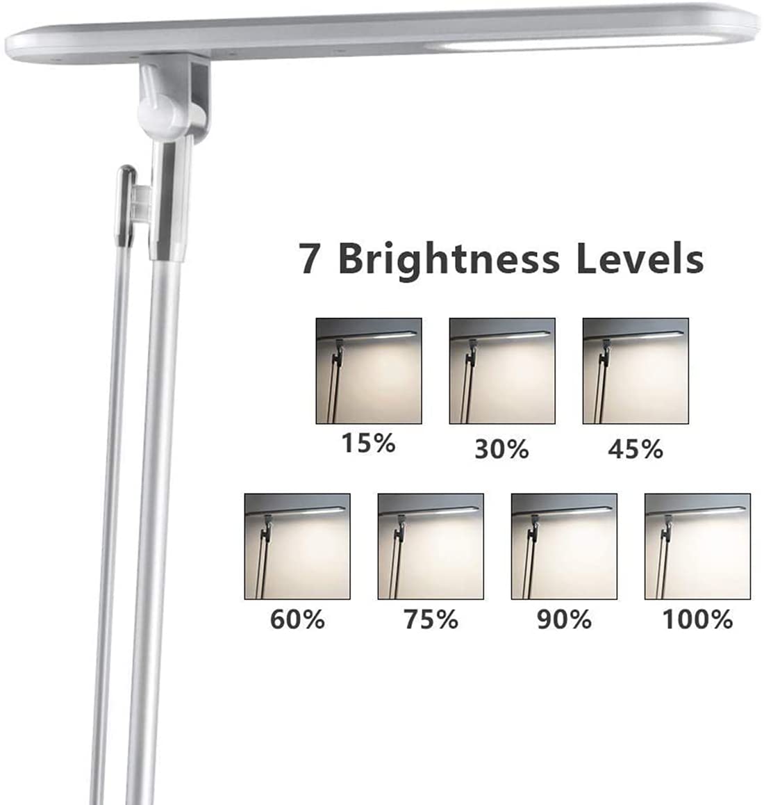 LED Desk Lamp,JUKSTG Eye-Caring Table Lamp 7 Brightness Levels 4 Lighting Modes Home Office Lamps,Desk Light with USB Charging Port,Blue Light Filter,Touch Control,14W Adjustable Reading Lamps,Silver