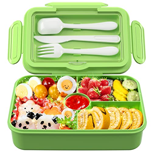 DaCool Kids' Bento Box Toddler Lunch Box for Kids 7.5 Cup 4-Compartment Leakproof with Fork Spoon School Lunch Containers for Meal Snack, Microwave & Dishwasher Safe, BPA Free, Green