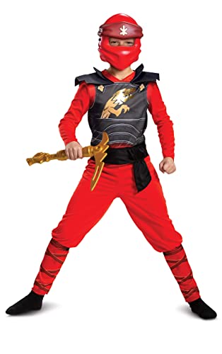 Disguise Kai Costume for Kids, Classic Lego Ninjago Legacy Themed Children's Character Jumpsuit, Child Size Large (10-12), Red & Black