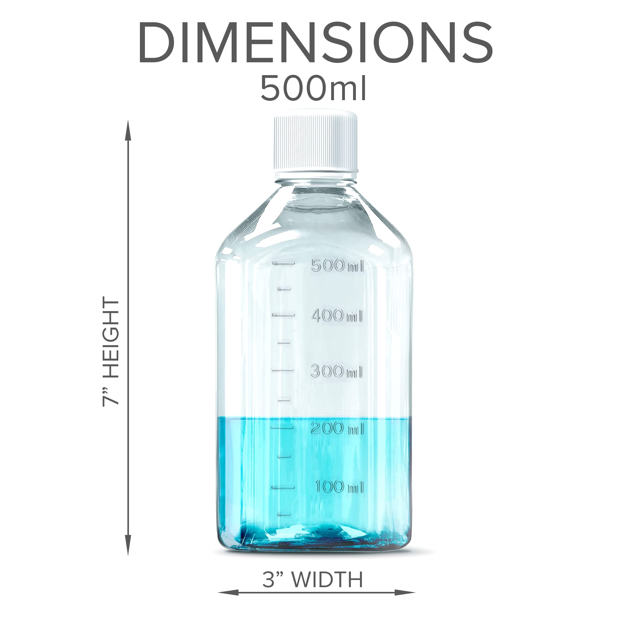 Black Magic 3D 500 ml Plastic Reagent Bottle 4-Pack Laboratory Chemical Storage. Clear Graduated Square PET Plastic Leakproof Bottles.