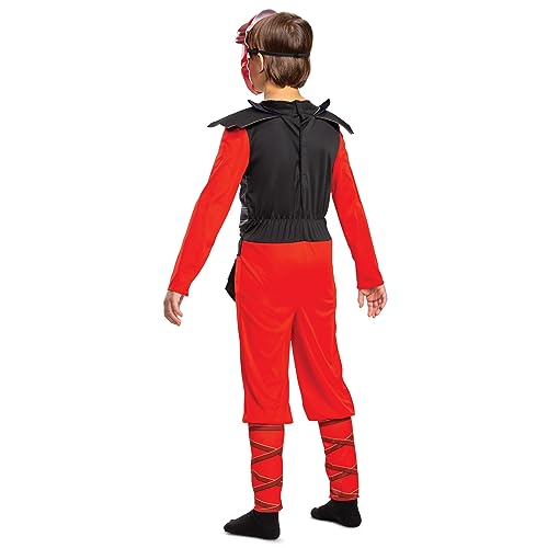 Disguise Kai Costume for Kids, Classic Lego Ninjago Legacy Themed Children's Character Jumpsuit, Child Size Large (10-12), Red & Black