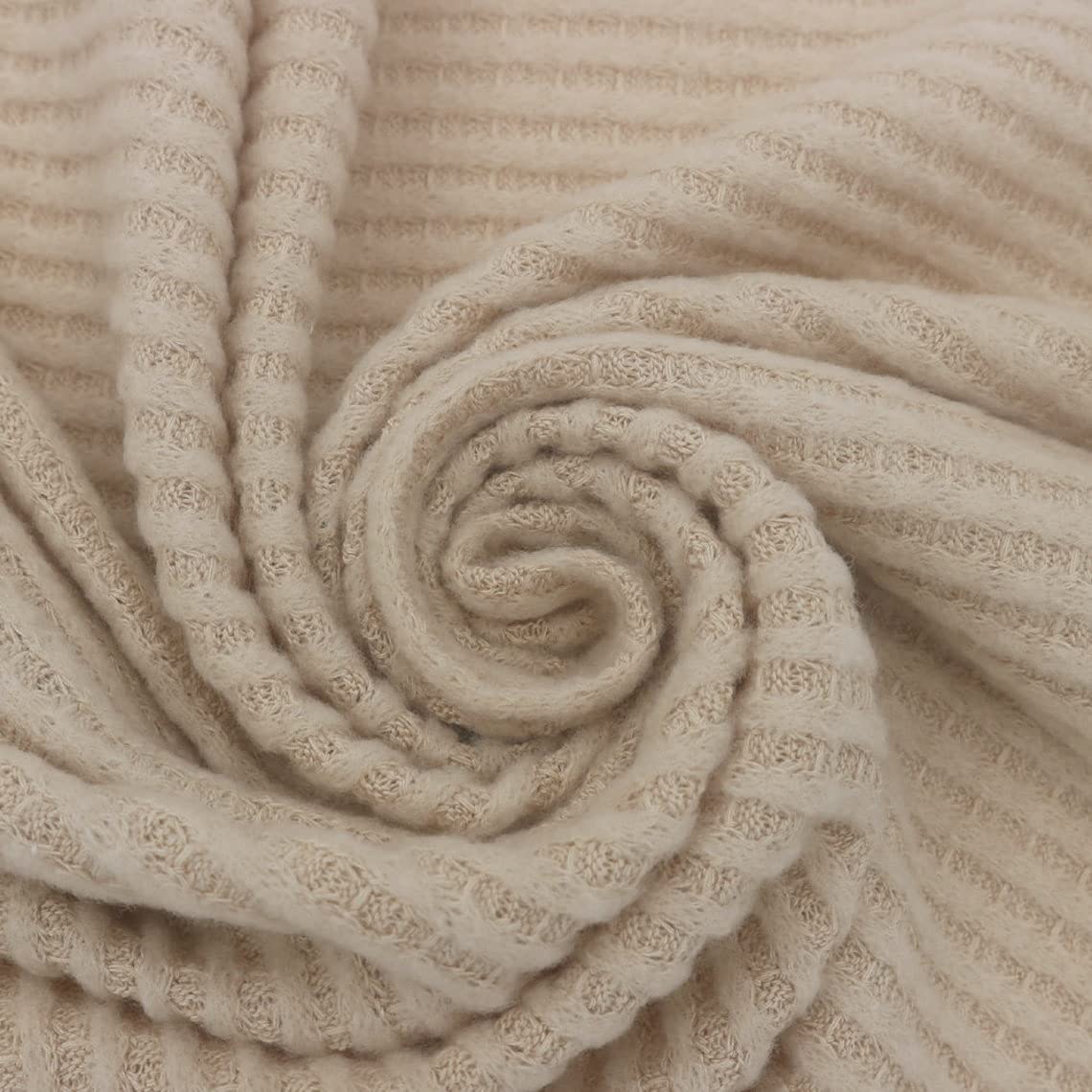 Solid Waffle Brush Poly Rayon Spandex Knit Fabric (Sample Swatch (7"x10" Inches), Sand)