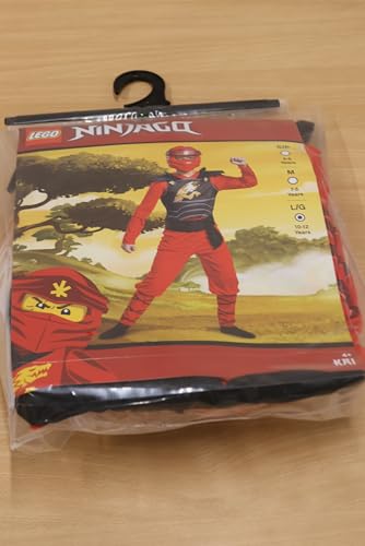 Disguise Kai Costume for Kids, Classic Lego Ninjago Legacy Themed Children's Character Jumpsuit, Child Size Large (10-12), Red & Black