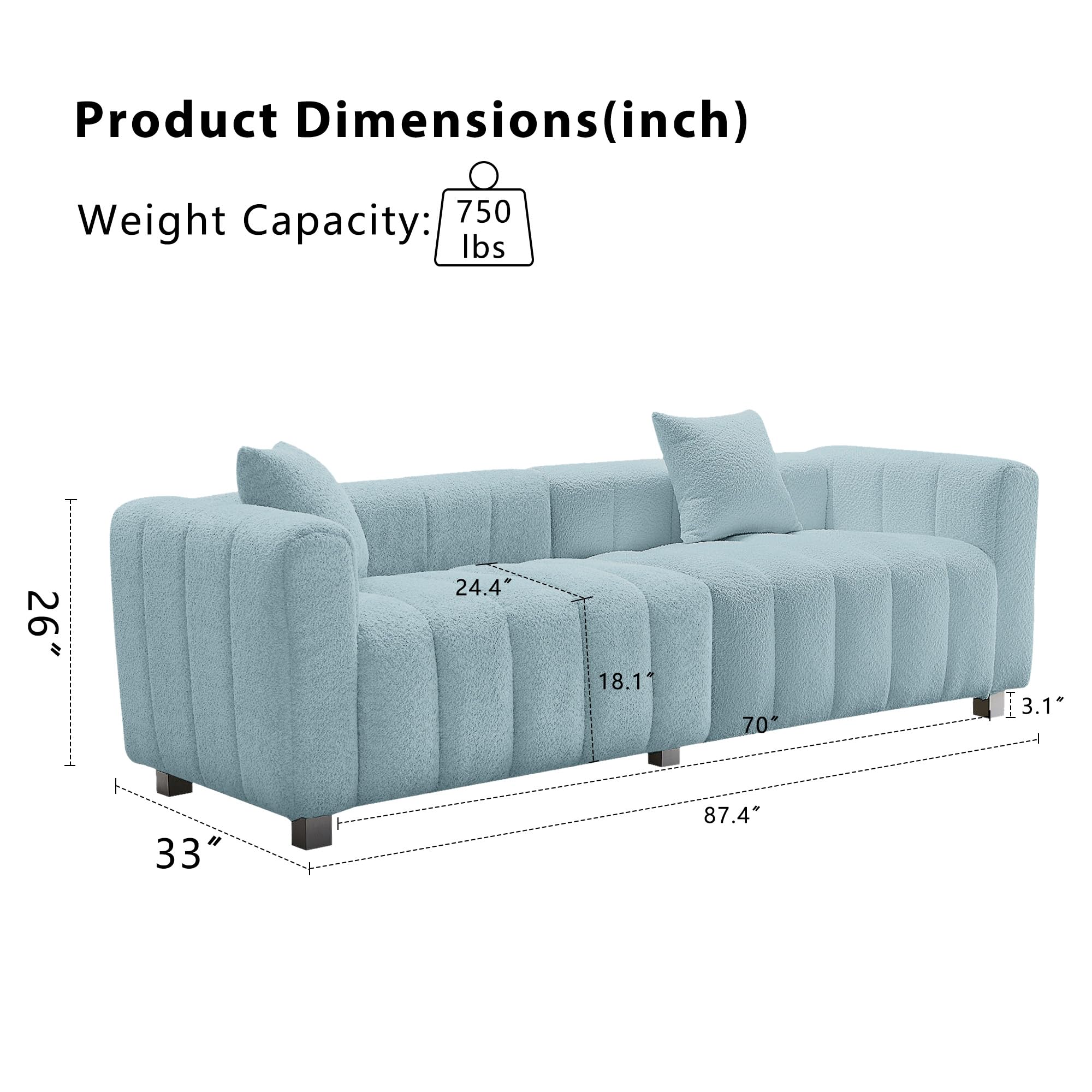 SZLIZCCC Sofa Couch for Living Room, 87.4 Inch Modern Upholstered Couch, Teddy Velvet Tufted Sofa, 3 Seat Sofa Big Comfy Couch Sofas for Livingroom, Comfy Couch Sofas for Office (Blue)