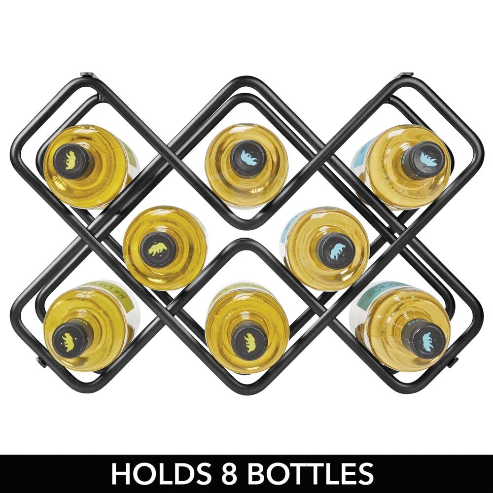 mDesign Metal Free-Standing Wine Rack Storage Organizer for Kitchen Countertops, Pantry, Fridge - Stores Wine, Beer, Pop/Soda, Water Bottles - 3 Levels, Holds 8 Bottles - Black