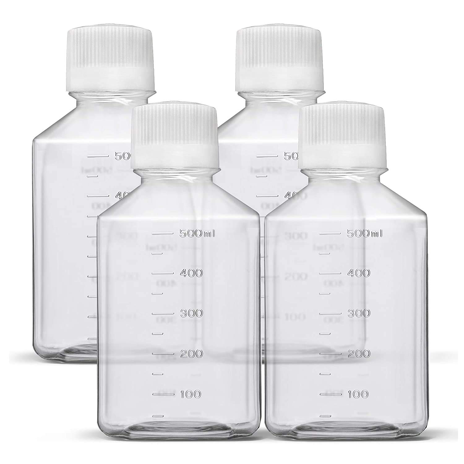 Black Magic 3D 500 ml Plastic Reagent Bottle 4-Pack Laboratory Chemical Storage. Clear Graduated Square PET Plastic Leakproof Bottles.