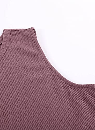 Dokotoo Womens Ladies Basic Solid Summer Casual Round Neck Waffle Knit Ribbed Loose Fit Long Tunic Tank Tops Sleeveless Shirts Cami Tops Blouses Tees Vest Wine Large
