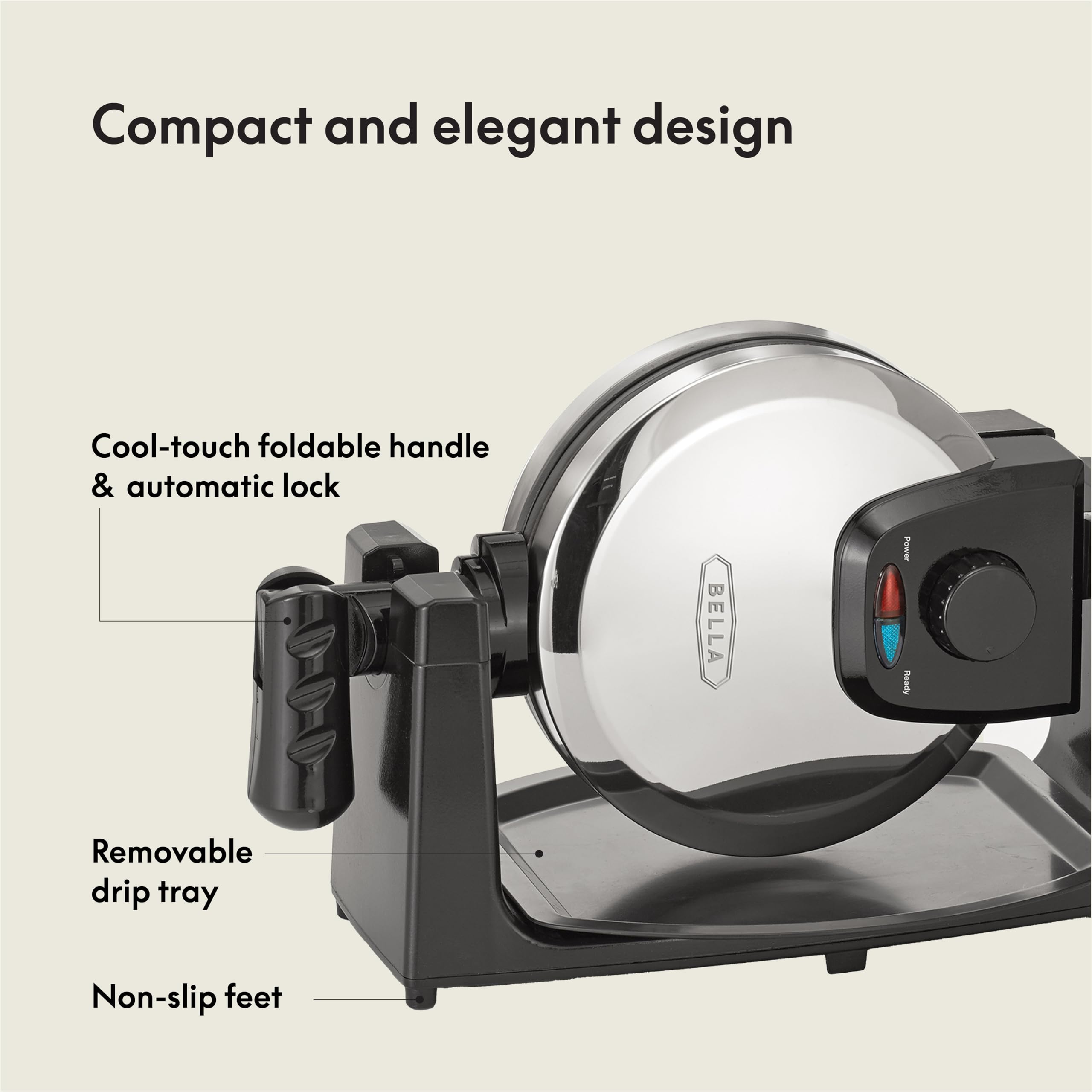 BELLA Classic Rotating Non-Stick Belgian Waffle Maker, Perfect 1" Thick Waffles, PFOA Free Non Stick Coating & Removeable Drip Tray for Easy Clean Up, Browning Control, Stainless Steel